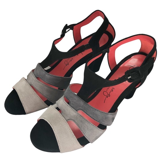 Pas de Rouge | Shoes | New Pas De Rouge Irene Grey Black Suede Open Toe ...